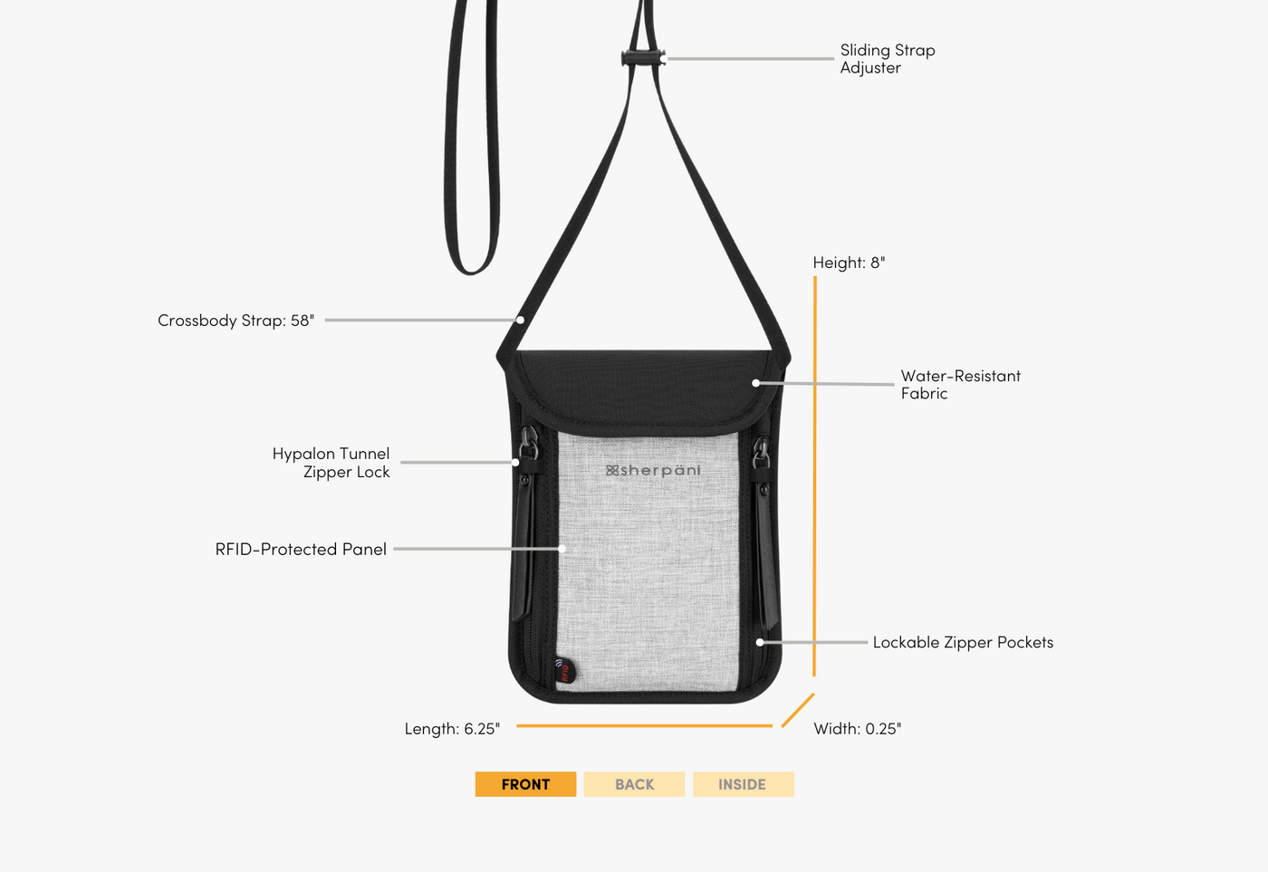 The exterior pockets feature zippers with tunnel locks to deter ...